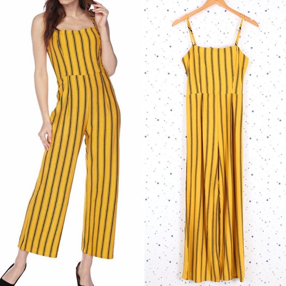 Pants & Jumpsuits | Vertical Striped Jumpsuit Mustard Black | Poshmark
